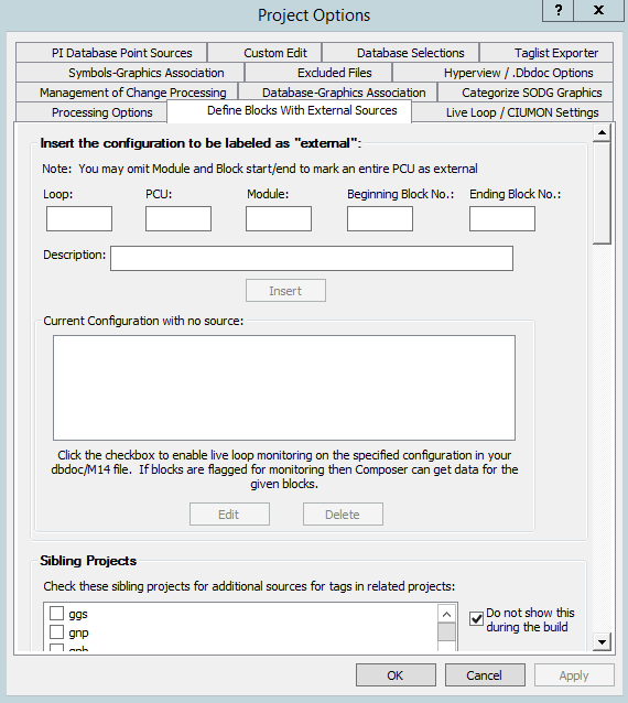 Defining Blocks with External Sources and enabling live loop monitoring ...